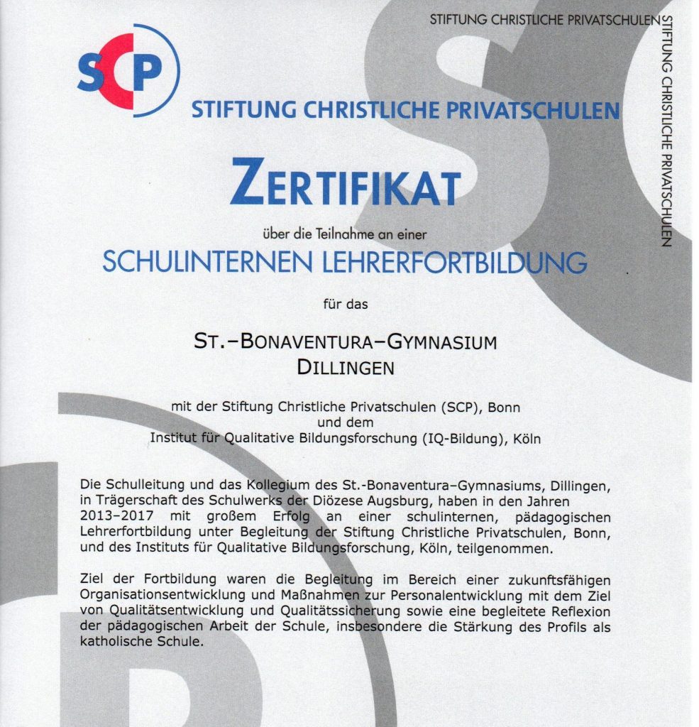 Zertifikat - St. Bonaventura Gymnasium Dillingen St. Bonaventura ...
